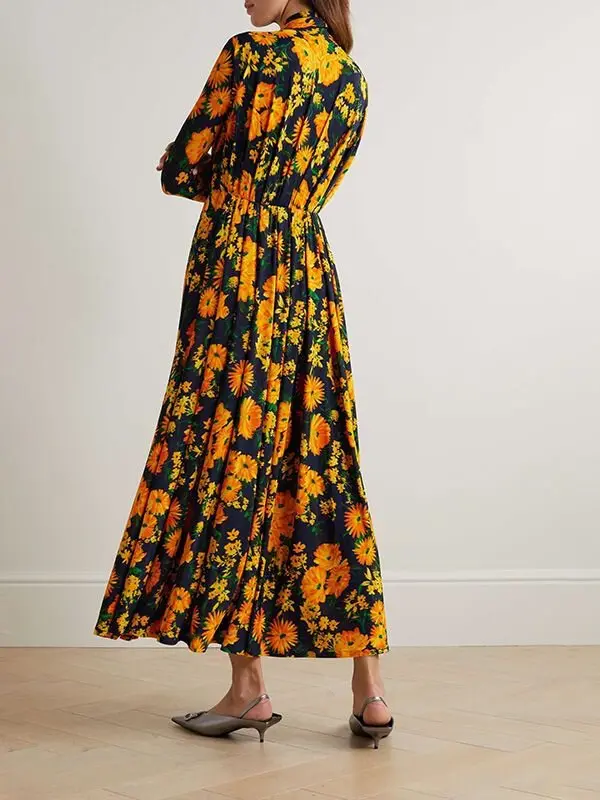 Balenciaga Floral Print Maxi Dress - Black