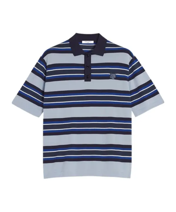 Maison Kitsuné Bold Fox Head Patch Fine Gauge Striped Polo Shirt