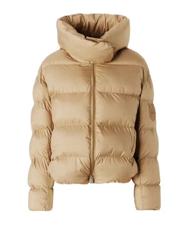 Pinko High-neck Padded Down Jacket With Logo Patch - Nude