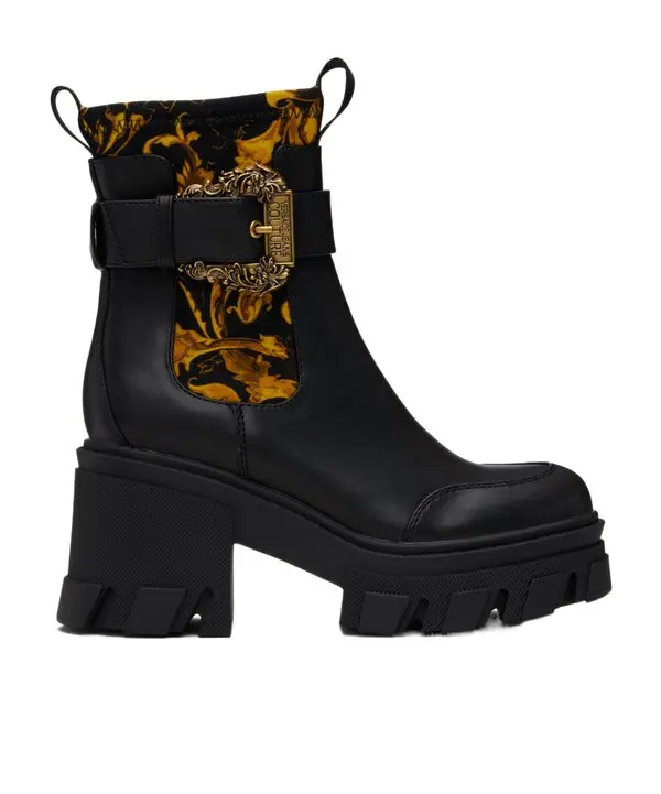 Versace Buckle-detail Platform Boots - Black/gold