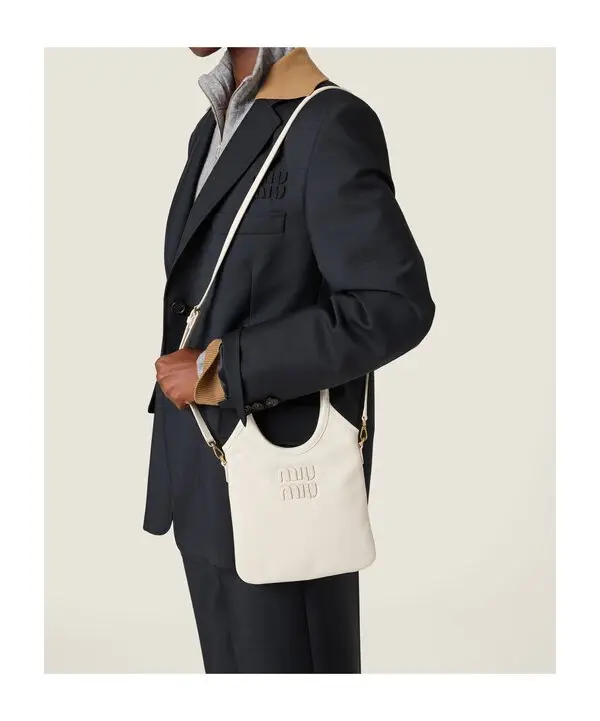Miu Miu Mini Handbag With Leather Lettering Logo - White