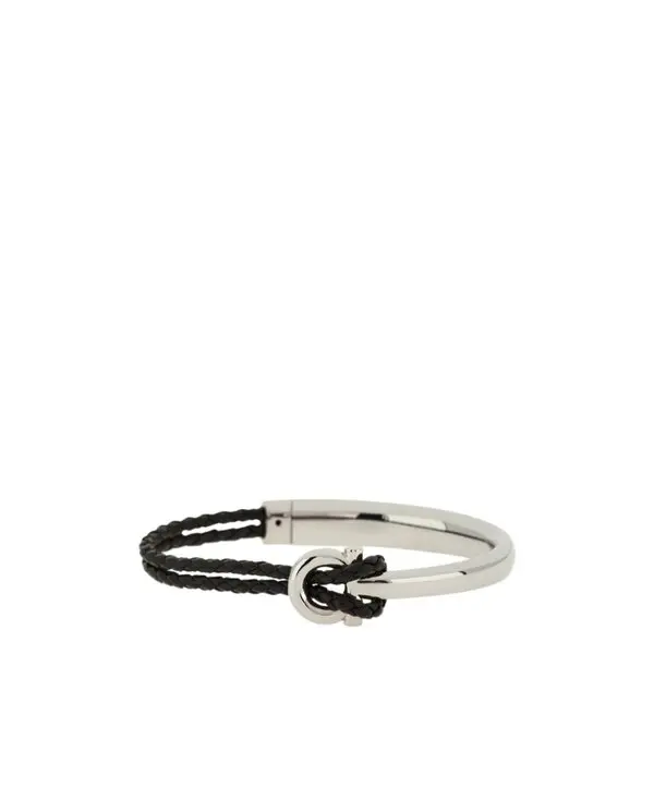 FERRAGAMO Gancini Motif Braided Leather Bracelet - Black