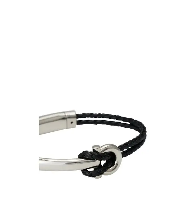 FERRAGAMO Gancini Motif Braided Leather Bracelet