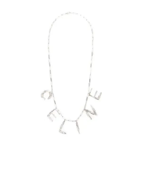 Celine Silver Brass Necklace With Paris Signature Carving - No
