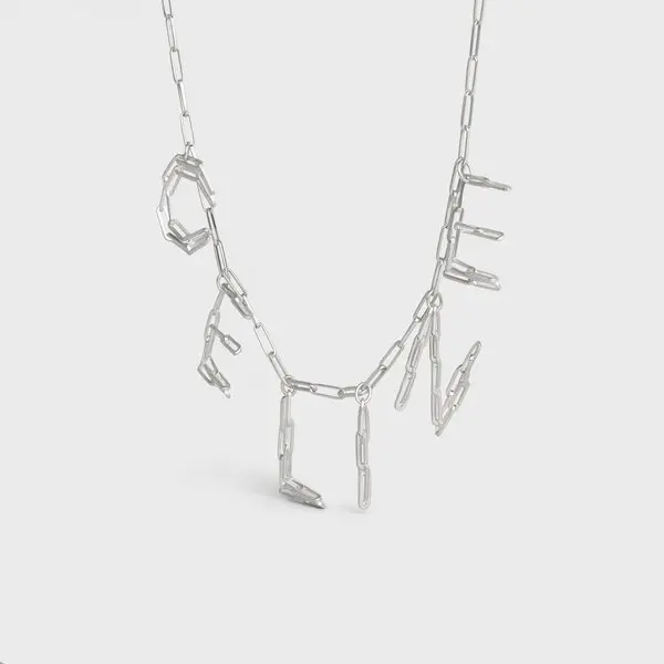 Celine Silver Brass Necklace With Paris Signature Carving