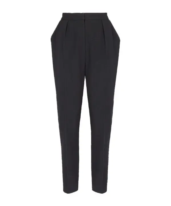 Balmain High-waisted Grain De Poudre Tailored Trousers - Black