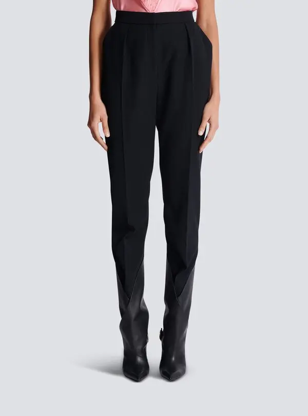 Balmain High-waisted Grain De Poudre Tailored Trousers - Black
