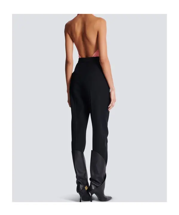 Balmain High-waisted Grain De Poudre Tailored Trousers - Black
