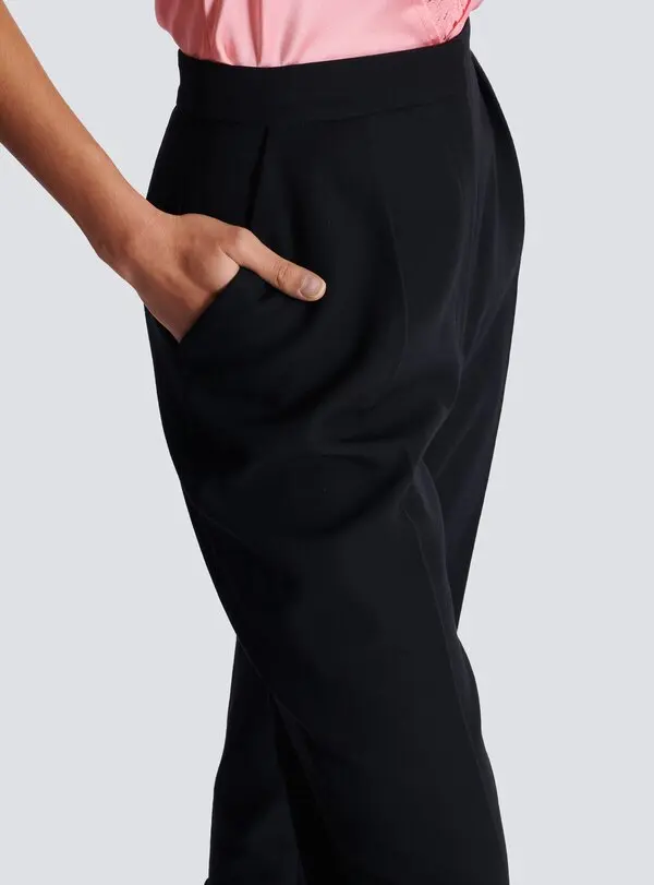 Balmain High-waisted Grain De Poudre Tailored Trousers - Black