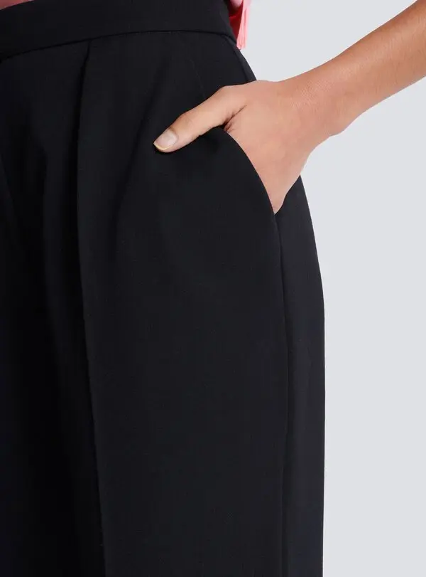 Balmain High-waisted Grain De Poudre Tailored Trousers - Black