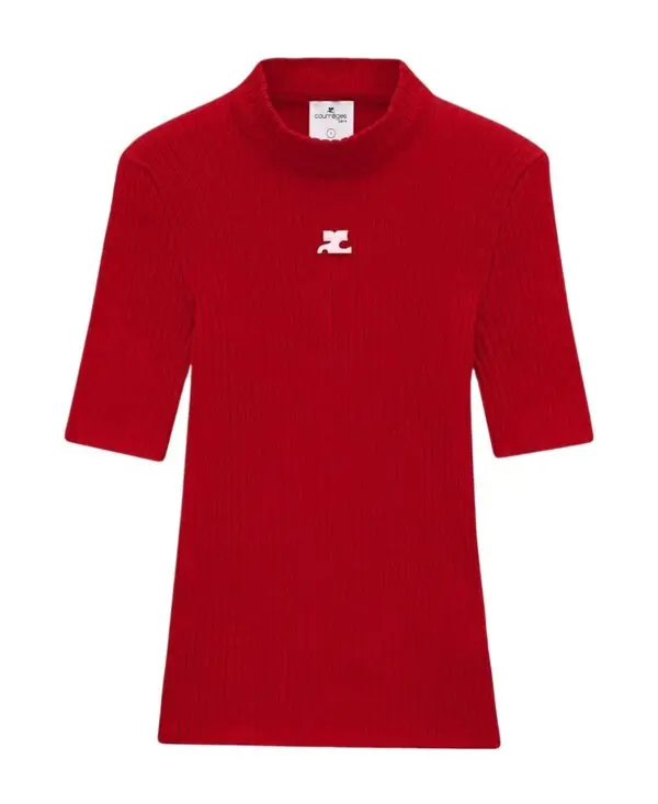 COURREGES Ribbed High Neck Knit Top - Red