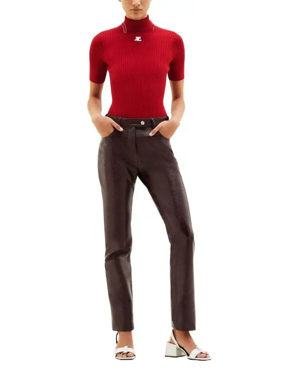 COURREGES Ribbed High Neck Knit Top - Red