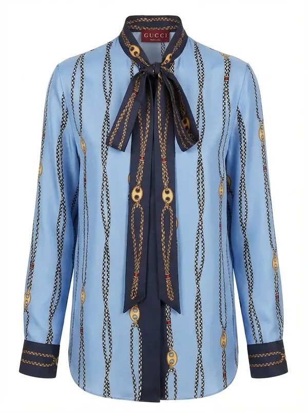 Gucci Chain Print Long Sleeve Shirt - Blue