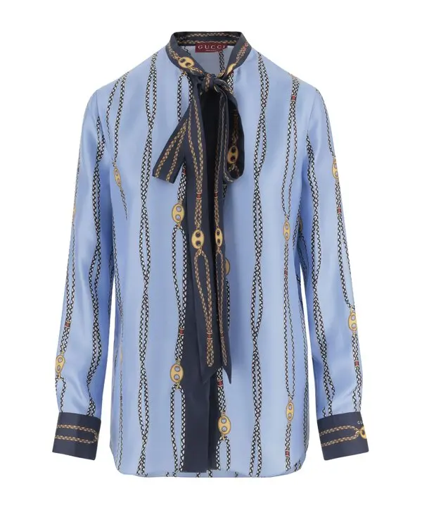 Gucci Chain Print Long Sleeve Shirt - Light Blue