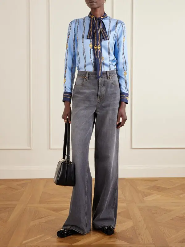 Gucci Chain Print Long Sleeve Shirt - Light Blue