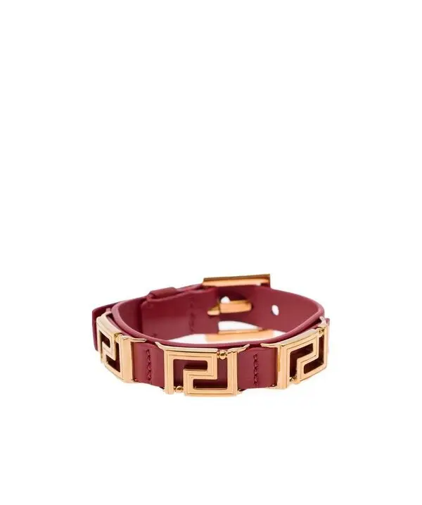 Versace Greca Charm Leather Bracelet - Red