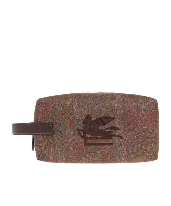 Etro Embroidered-logo Wash Bag - Brown