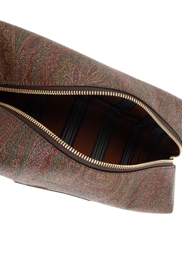 Etro Embroidered-logo Wash Bag - Brown