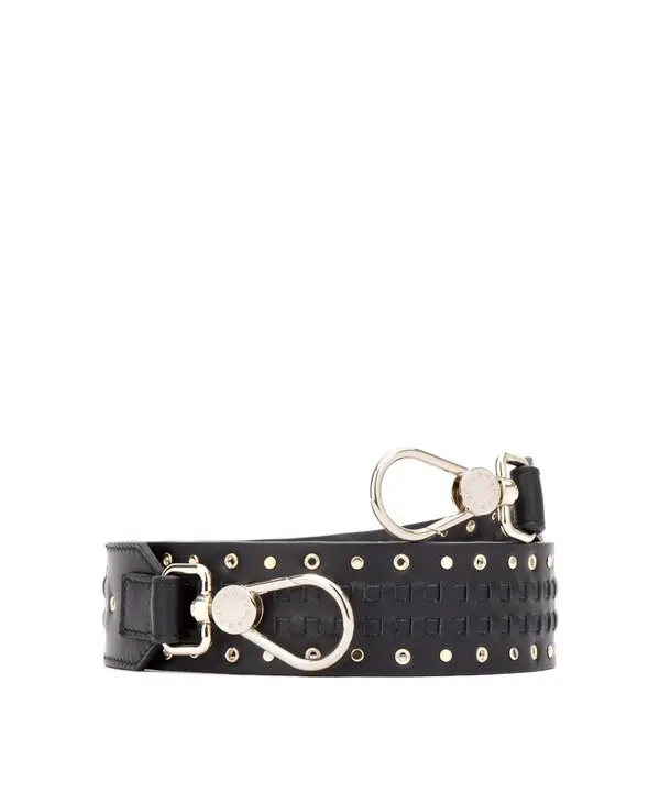 Furla Studded Woven Leather Shoulder Strap - Black