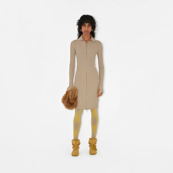 Burberry Ribbed Knit Minidress With Equestrian Knight Logo