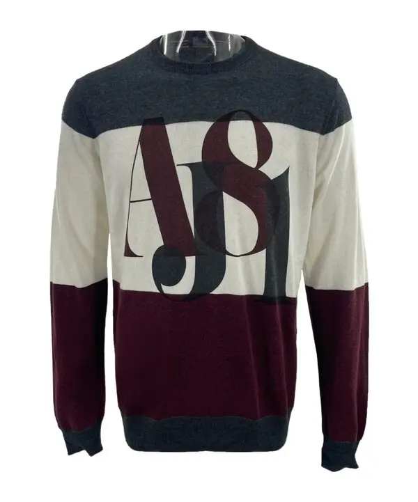 Emporio Armani Colorblock Crewneck Long Sleeve Sweater - Black