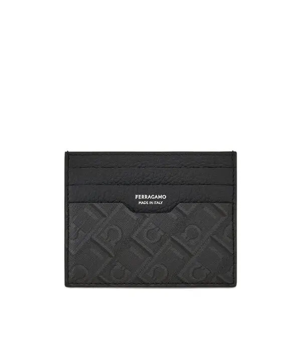 FERRAGAMO Monogram-print Card Slots - Black/grey