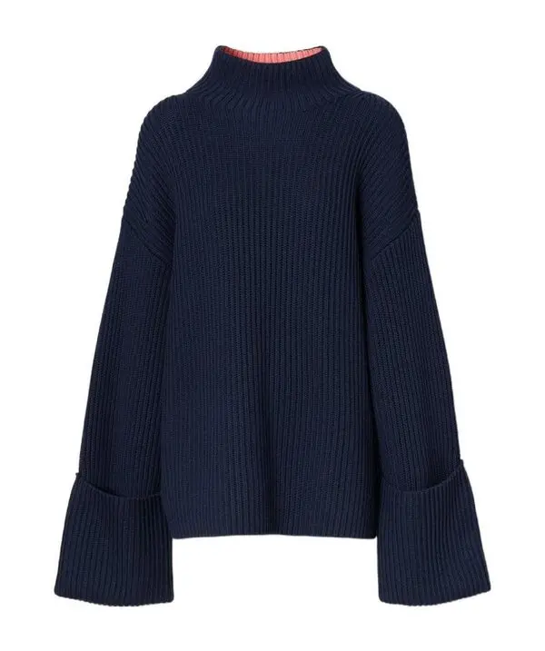 Burberry Ribbed Knit Bell-sleeve Jumper - Blue