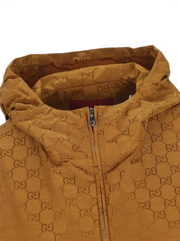 Gucci Monogrammed Zip-up Hooded Jacket - Caramel Suede
