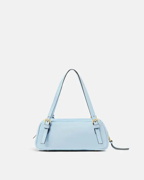 Versace Logo-lettering Zipped Shoulder Bag - Light Blue