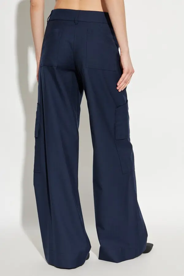 Off-White Logo Patch Wide Leg Trousers - Navy Blue