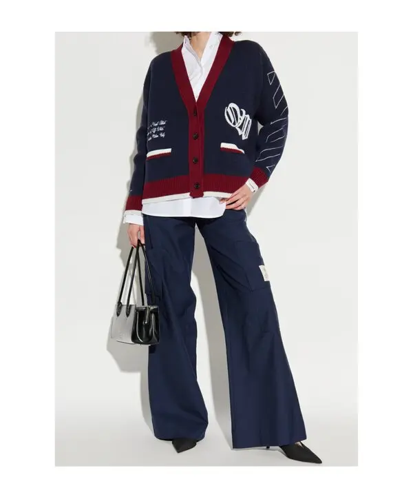 Off-White Logo Patch Wide Leg Trousers - Navy Blue