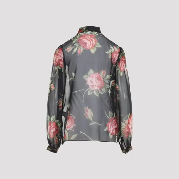 Dolce & Gabbana Rose Bouquet-printed Chiffon Blouse - Black