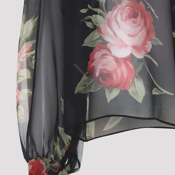Dolce & Gabbana Rose Bouquet-printed Chiffon Blouse - Black