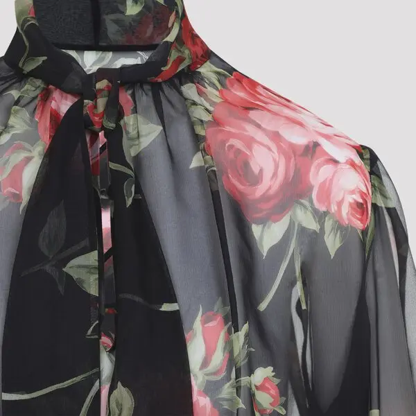 Dolce & Gabbana Rose Bouquet-printed Chiffon Blouse - Black