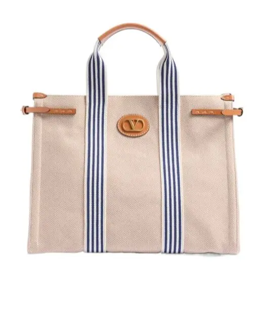 Valentino Garavani Antibes Logo Plaque Large Top Handle Bag - Natural/multicolor