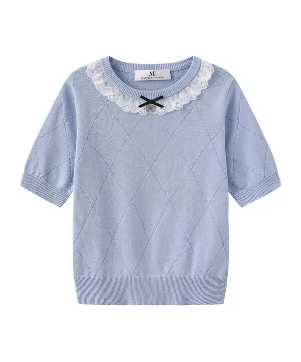 Marissa Chiara Knitted Pullover With Lace Neckline - Blue