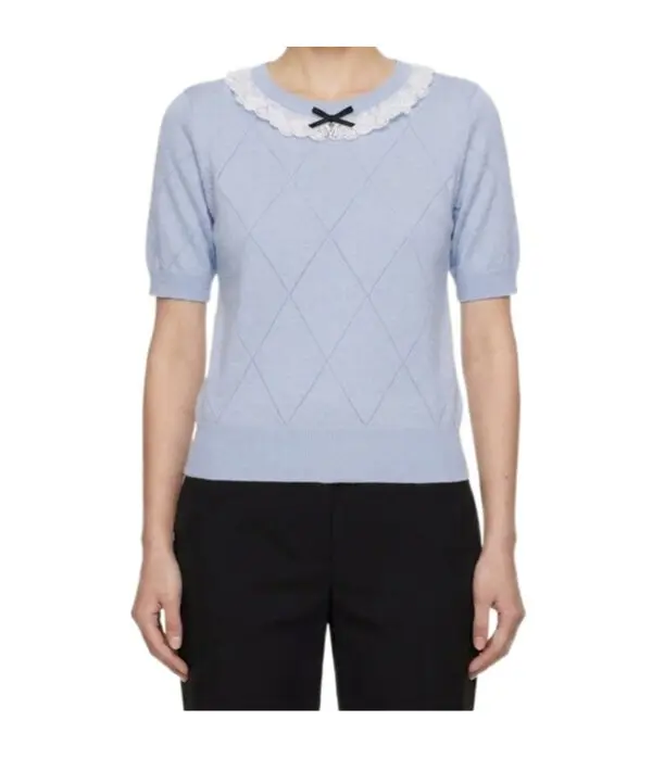 Marissa Chiara Knitted Pullover With Lace Neckline - Blue
