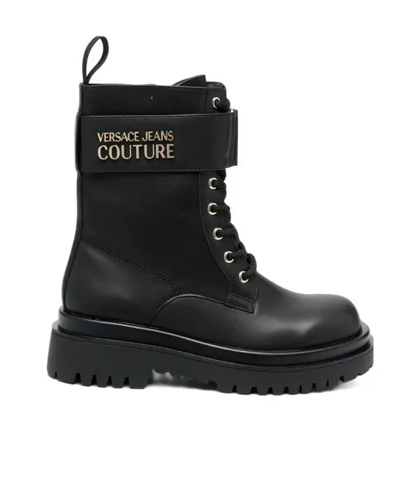 Versace Logo Lettering Lace-up Combat Boots - Black