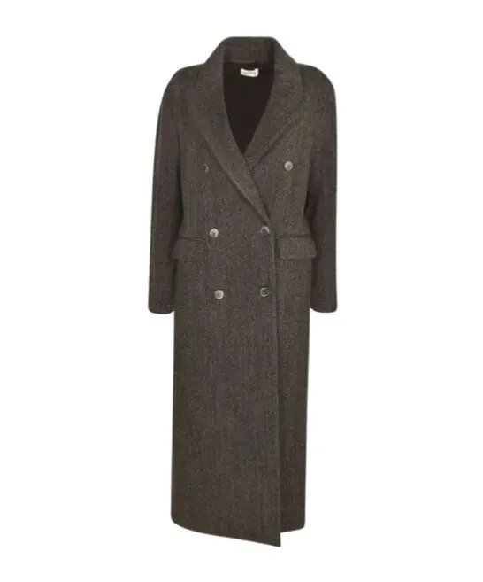 P.a.r.o.s.h Herringbone Double-breasted Long Coat - Black