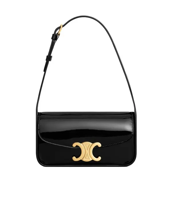 Celine Shoulder Bag Terence In Patent Calfskin - Black