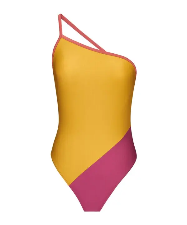 Saint Laurent One-shoulder One-piece Swimsuit - Curry/raspberry/coral