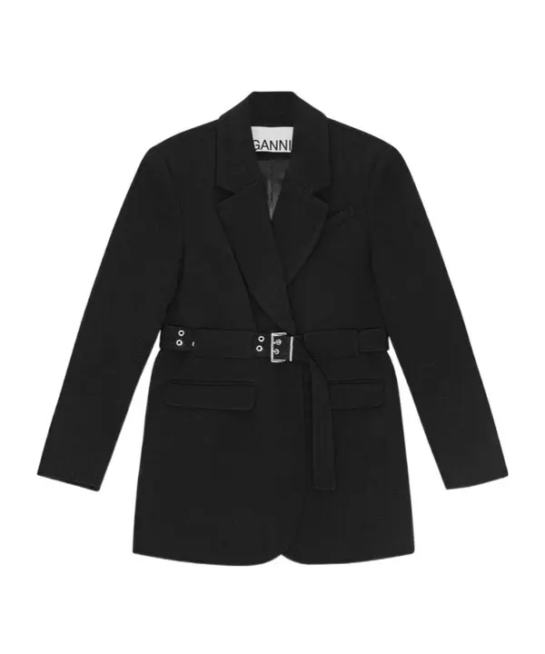 GANNI Crepe Blazer With Belt - Black