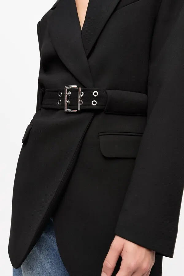 GANNI Crepe Blazer With Belt - Black
