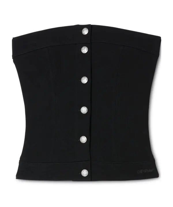Off-White Sleeveless Corset Top With Logo Button Detail
