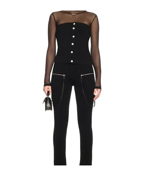 Off-White Sleeveless Corset Top With Logo Button Detail