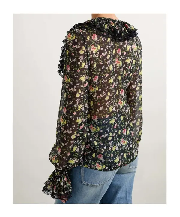 Valentino Garavani Ruffled Floral Print Silk Shirt