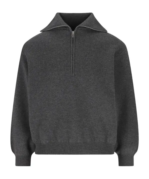 Balenciaga Half-zip Knitted Jumper With Zip Pockets - Grey