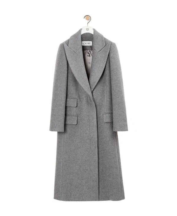 Loewe Single Breasted Coat In Wool And Cashmere - Grey