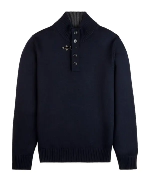 FAY Wool Button Detailed Mock Neck Sweater - Blue