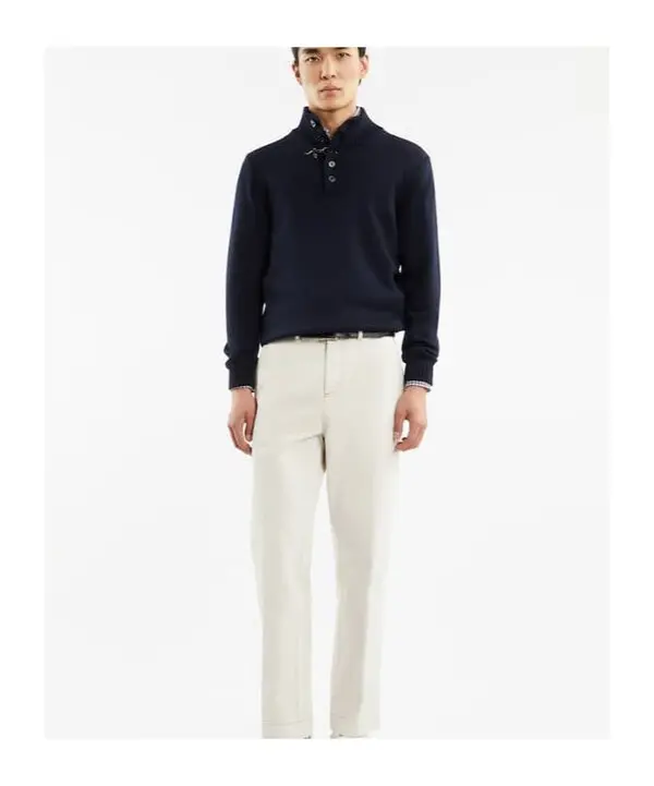 FAY Wool Button Detailed Mock Neck Sweater - Blue